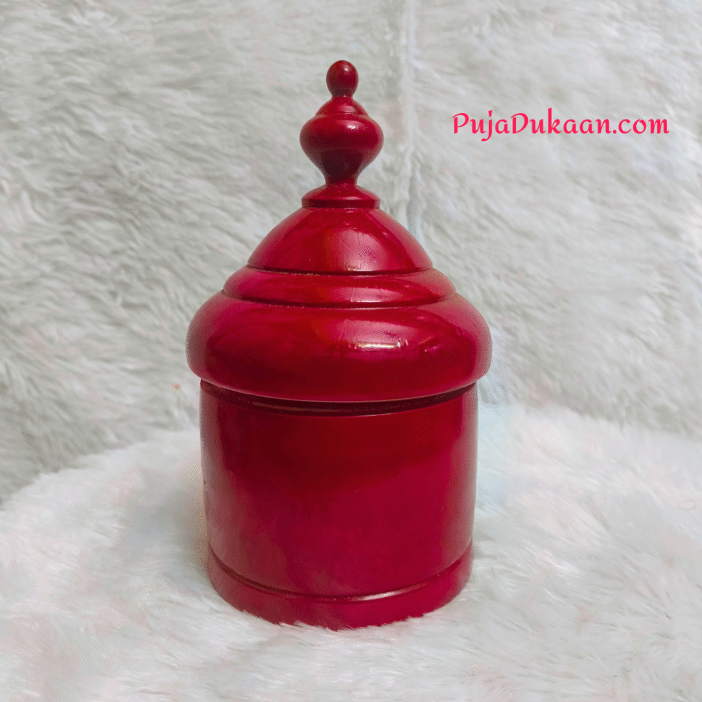 Wooden Sindhora / Sindoor Box Rounded (Classic) - Puja Dukaan